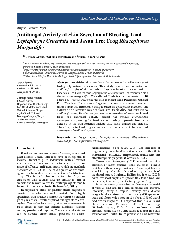 (PDF) Antifungal Activity of Skin Secretion of Bleeding Toad ...