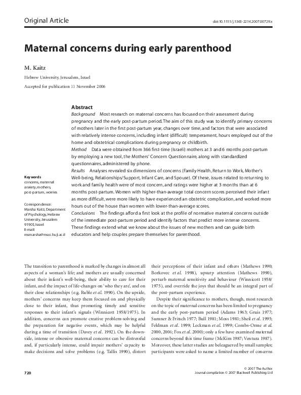 (PDF) Maternal concerns during early parenthood