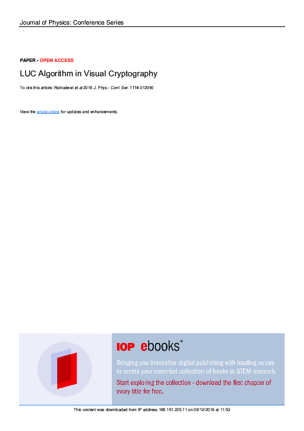 (PDF) LUC Algorithm in Visual Cryptography