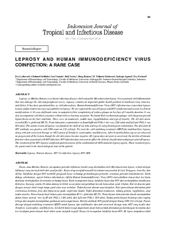 (PDF) Leprosy and Human Immunodeficiency Virus Coinfection: A Rare Case ...