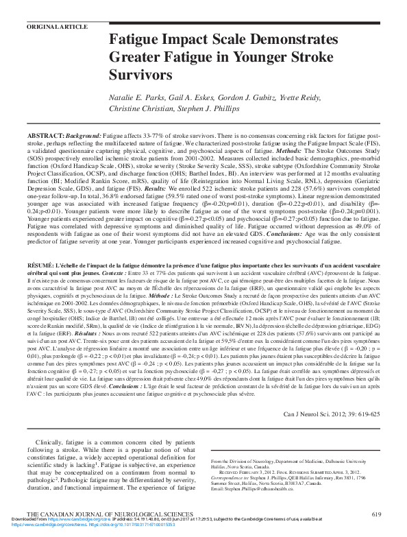 (PDF) Fatigue Impact Scale Demonstrates Greater Fatigue in Younger ...