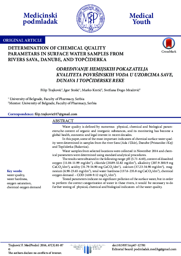 (PDF) Determination of chemical quality parameters in surface water ...