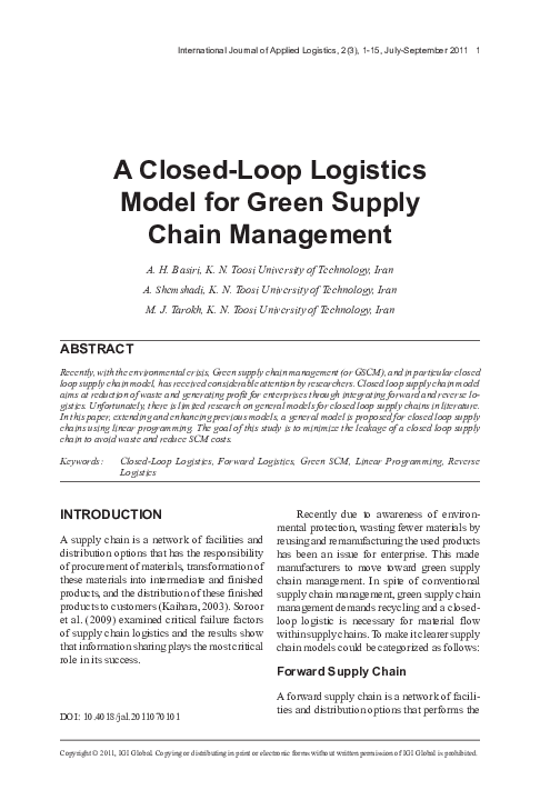 (PDF) A Closed-Loop Logistics Model for Green Supply Chain Management