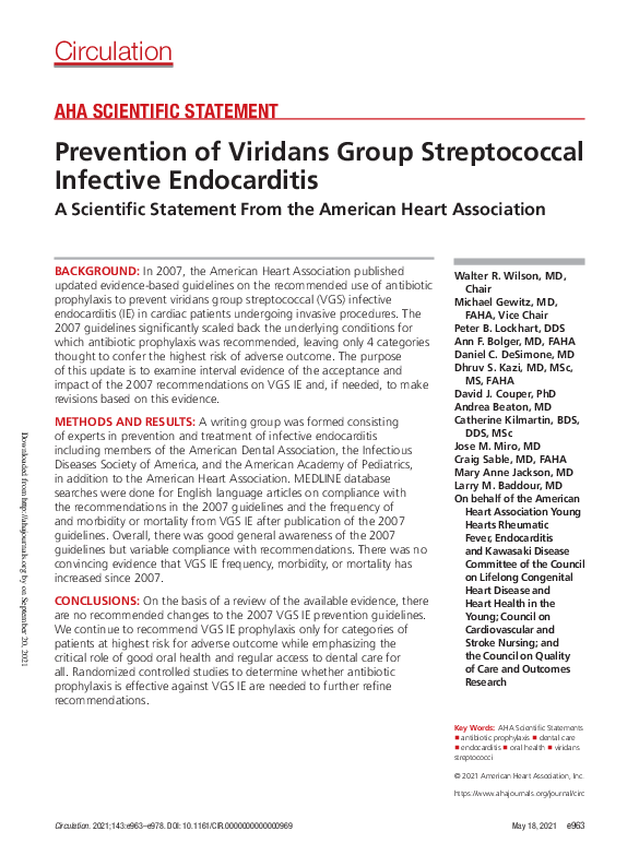 (PDF) Prevention of Viridans Group Streptococcal Infective Endocarditis ...