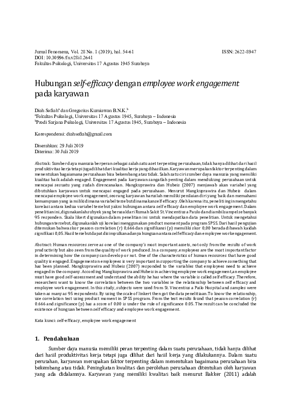 (PDF) Hubungan self-efficacy dengan employee work engagement pada karyawan