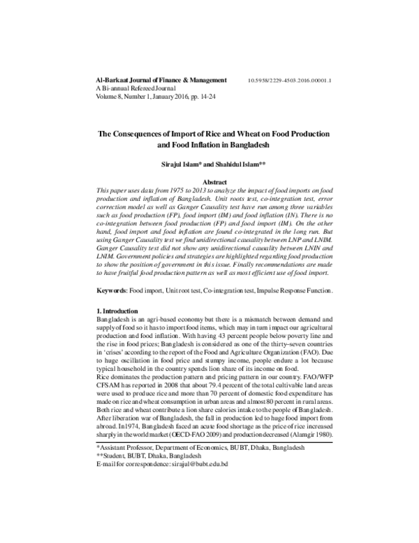 (PDF) The Consequences of Import of Rice and Wheat on Food Production ...