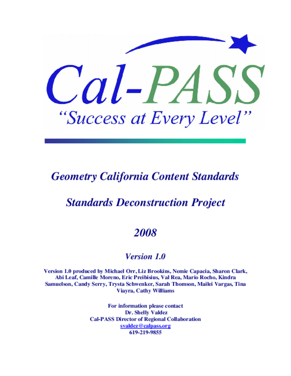(PDF) Geometry California Content Standards: Standards Deconstruction ...
