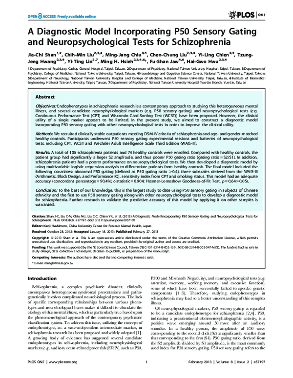 (PDF) A Diagnostic Model Incorporating P50 Sensory Gating and ...