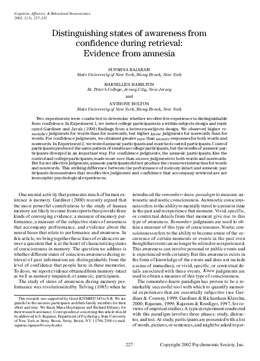 (PDF) Distinguishing states of awareness from confidence during ...