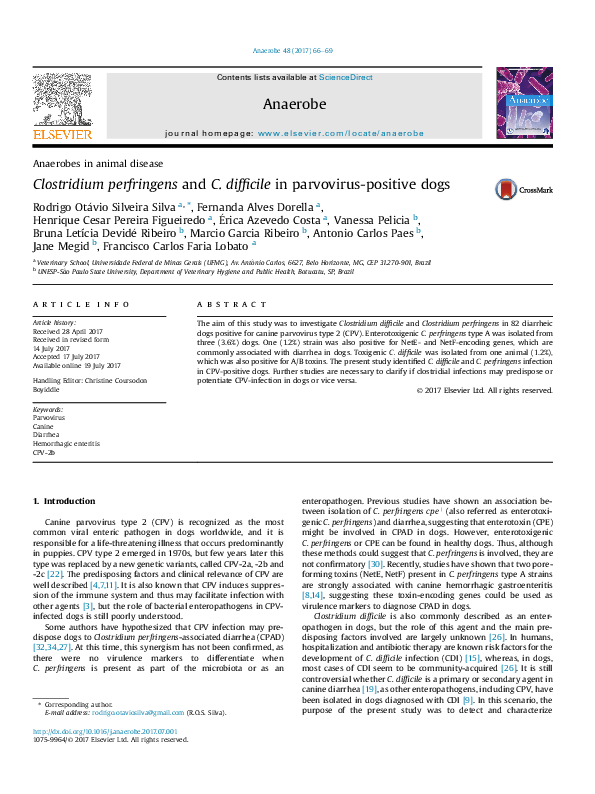 (PDF) Clostridium perfringens and C. difficile in parvovirus-positive dogs