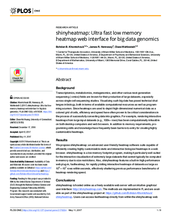 (PDF) shinyheatmap: Ultra fast low memory heatmap web interface for big data genomics