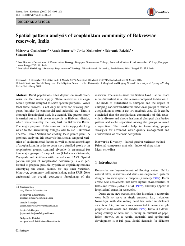 (PDF) Spatial pattern analysis of zooplankton community of Bakreswar reservoir, India