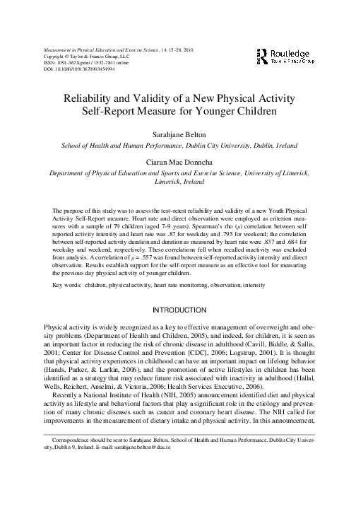 (PDF) Reliability and Validity of a New Physical Activity Self-Report ...