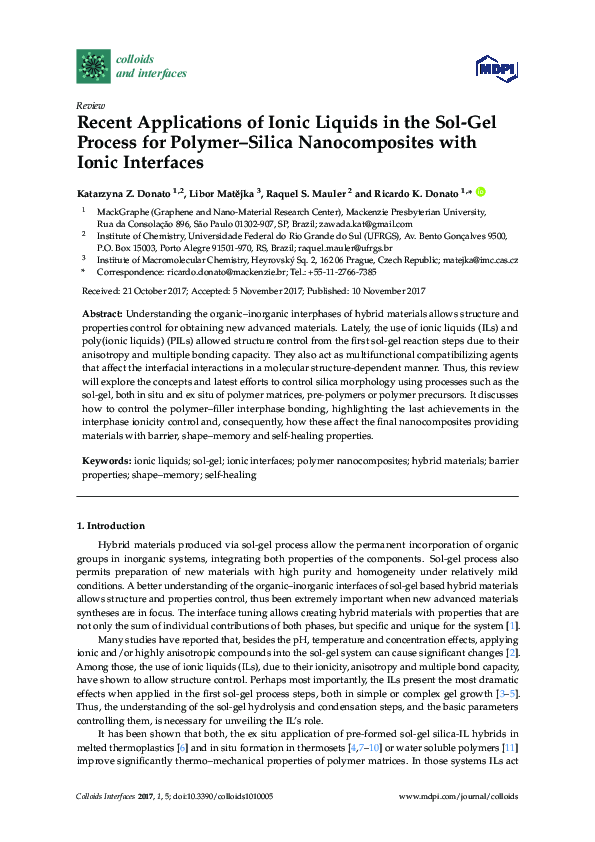 (PDF) Recent Applications of Ionic Liquids in the Sol-Gel Process for Polymer–Silica ...