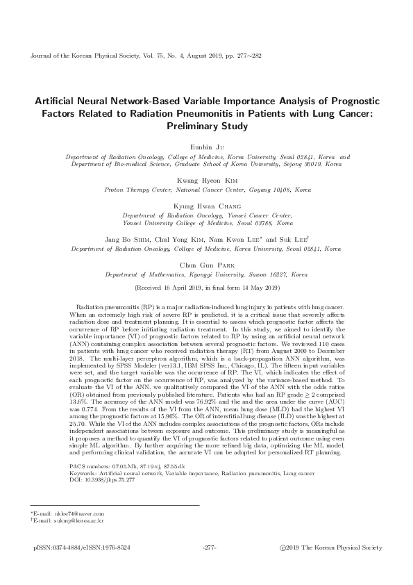(PDF) Artificial Neural Network-Based Variable Importance Analysis of Prognostic Factors Related ...