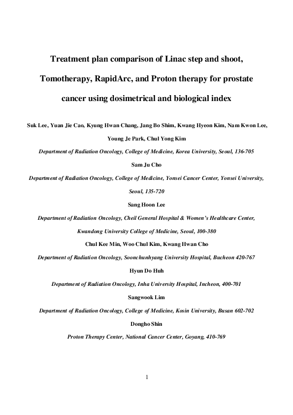 (PDF) Treatment plan comparison of linac step and shoot, tomotherapy ...