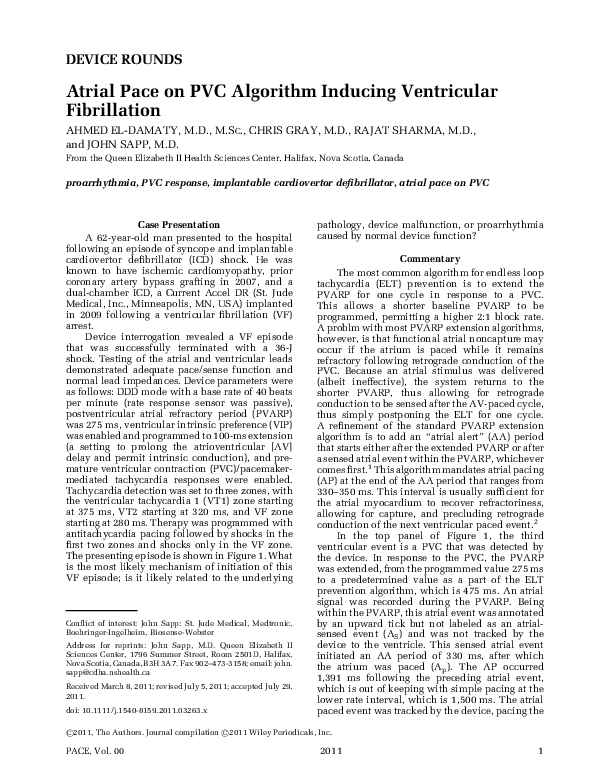 (PDF) Atrial Pace on PVC Algorithm Inducing Ventricular Fibrillation