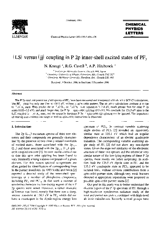 (PDF) (LS) versus (jj) coupling in P 2p inner-shell excited states of PF3