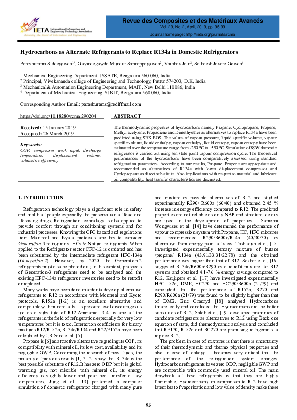 (PDF) Hydrocarbons as Alternate Refrigerants to Replace R134a in Domestic Refrigerators