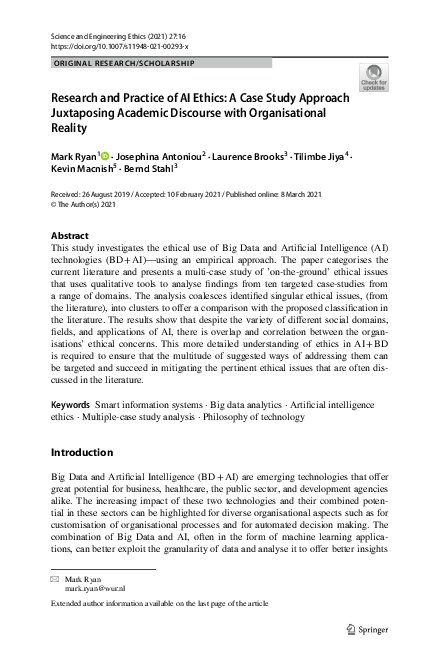 (PDF) Research and Practice of AI Ethics: A Case Study Approach ...