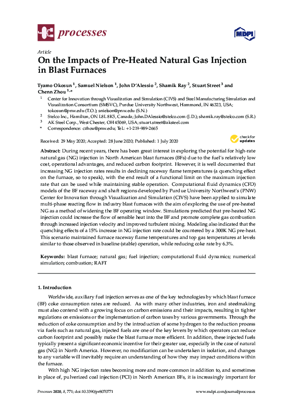 (PDF) On the Impacts of Pre-Heated Natural Gas Injection in Blast Furnaces