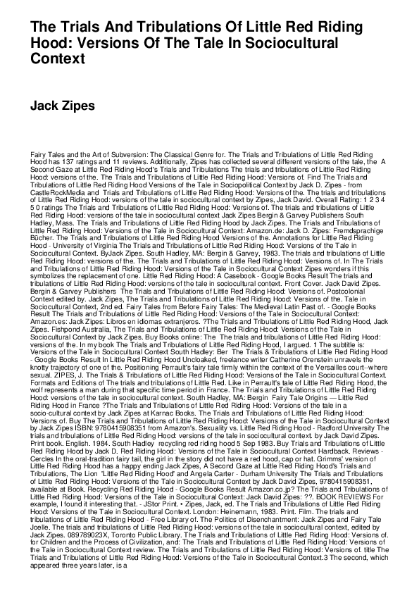 (PDF) The Trials and Tribulations of Little Red Riding Hood: Versions ...