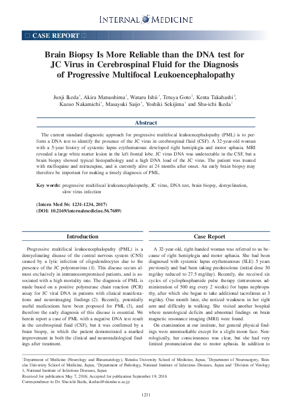 (PDF) Brain Biopsy Is More Reliable than the DNA test for JC Virus in ...