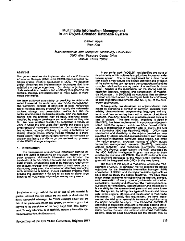 (PDF) Multimedia information management in an object-oriented database system