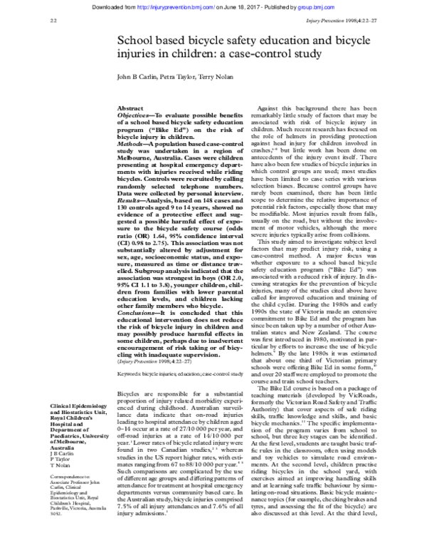 (PDF) School based bicycle safety education and bicycle injuries in ...