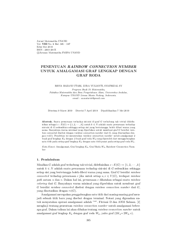 (PDF) Penentuan Rainbow Connection Number Untuk Amalgamasi Graf Lengkap ...