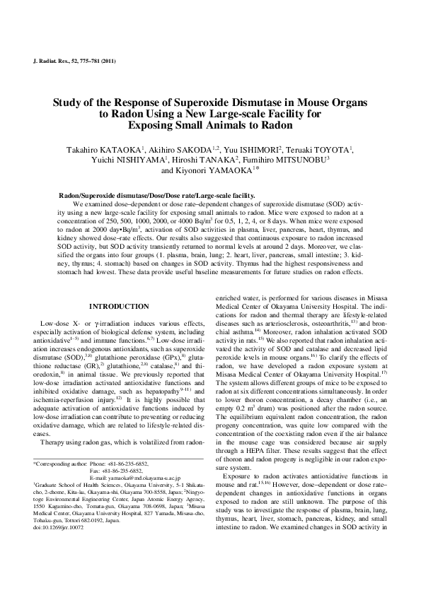 (PDF) Study of the Response of Superoxide Dismutase in Mouse Organs to ...