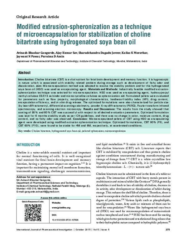 (PDF) Modified extrusion-spheronization as a technique of ...