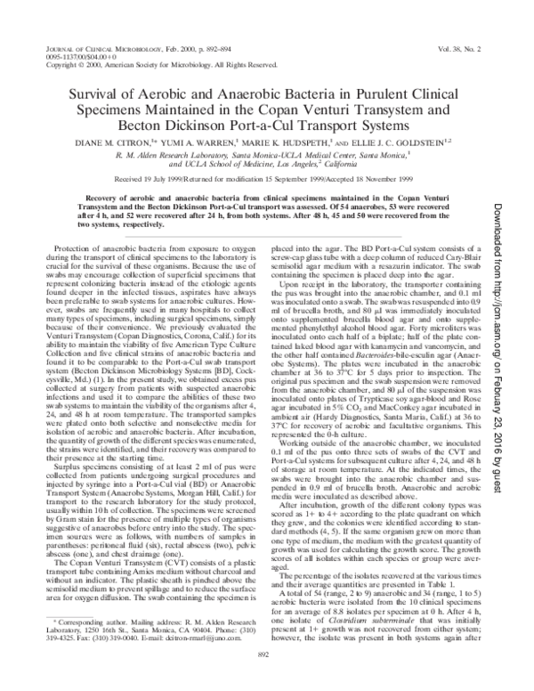 (PDF) Survival of aerobic and anaerobic bacteria in purulent clinical ...