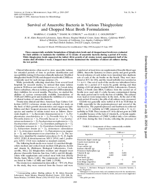 (PDF) Survival of anaerobic bacteria in various thioglycolate and ...