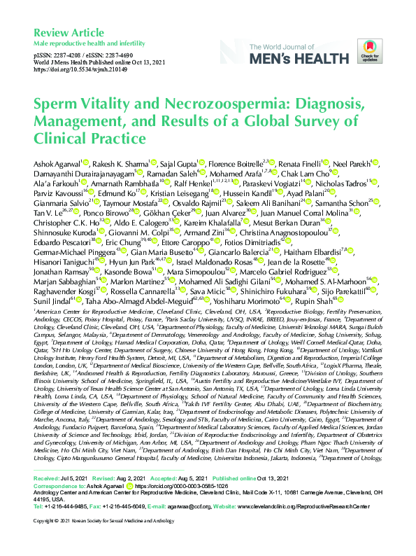 (PDF) Sperm Vitality and Necrozoospermia: Diagnosis, Management, and ...