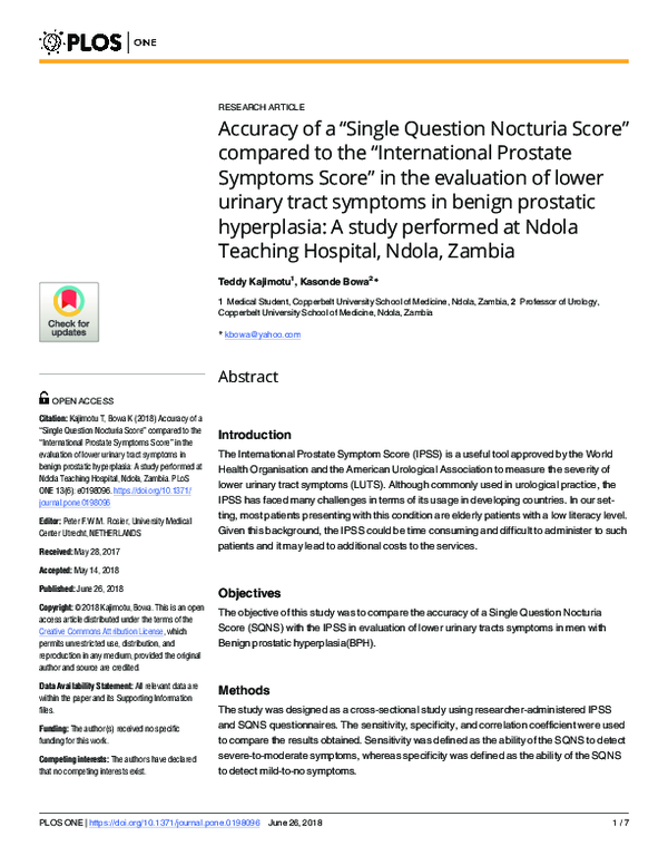 (PDF) Accuracy of a "Single Question Nocturia Score" compared to the ...