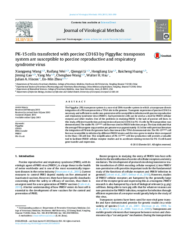 (PDF) PK-15cells transfected with porcine CD163 by PiggyBac transposon ...