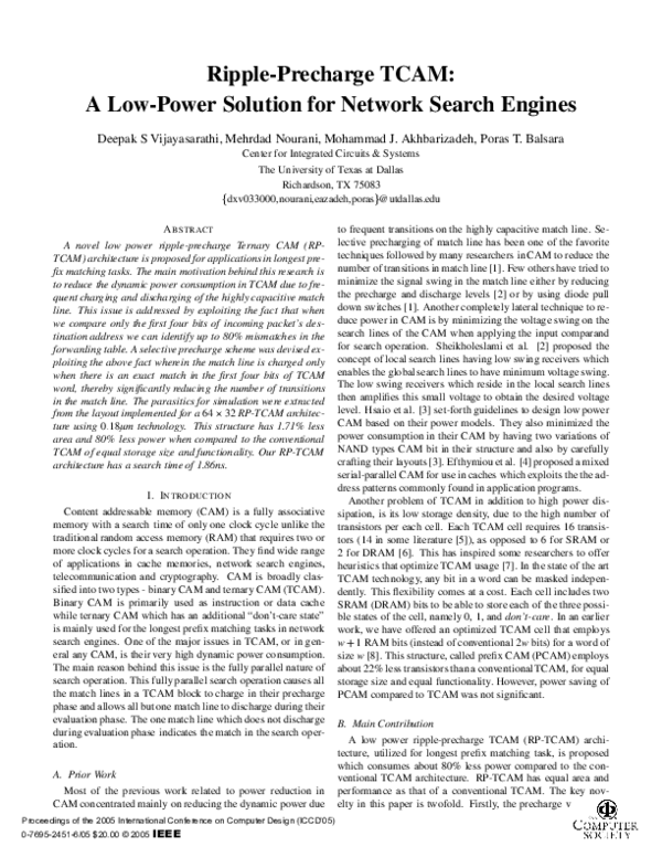 (PDF) Ripple-precharge TCAM: a low-power solution for network search engines