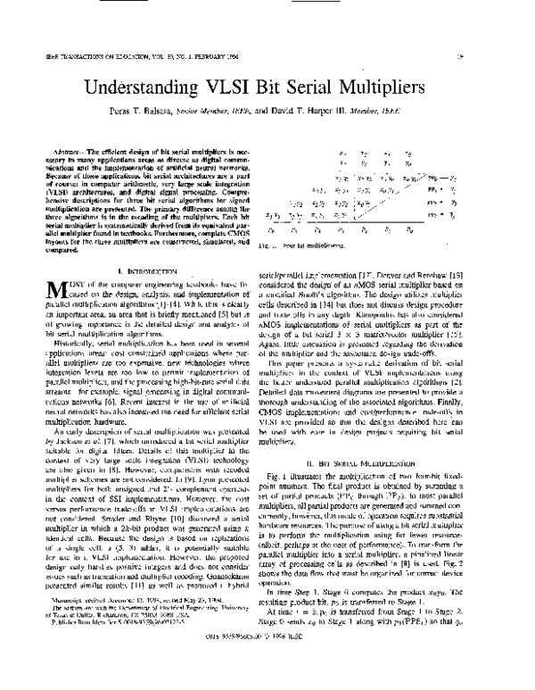 Pdf Understanding Vlsi Bit Serial Multipliers