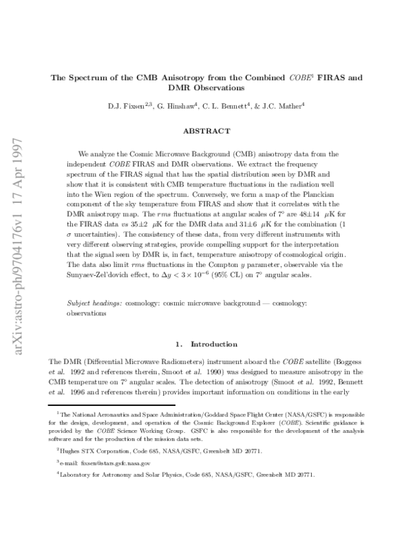 (PDF) The spectrum of the cmb anisotropy from the combined COBE firas ...