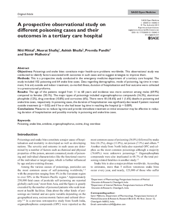 (PDF) A prospective observational study on different poisoning cases ...