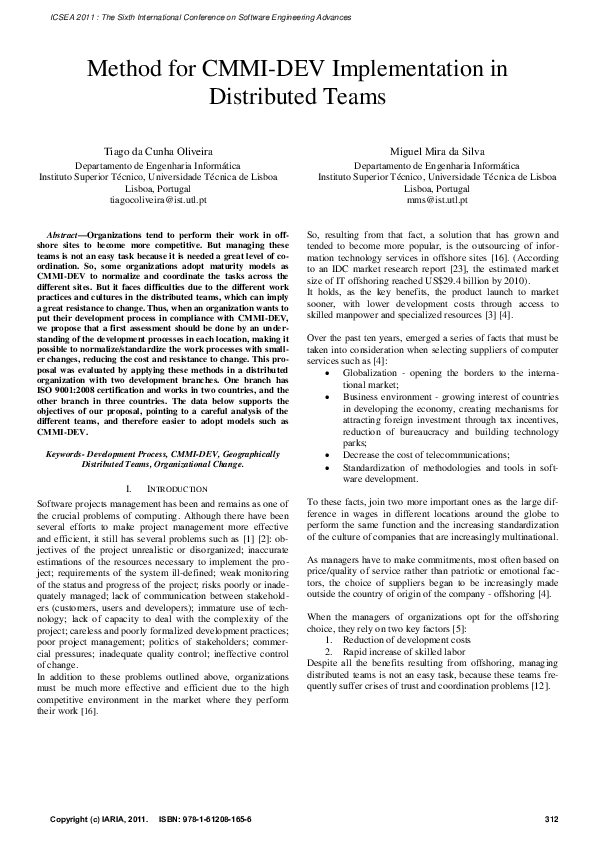 (PDF) Method for CMMI-DEV Implementation in Distributed Teams