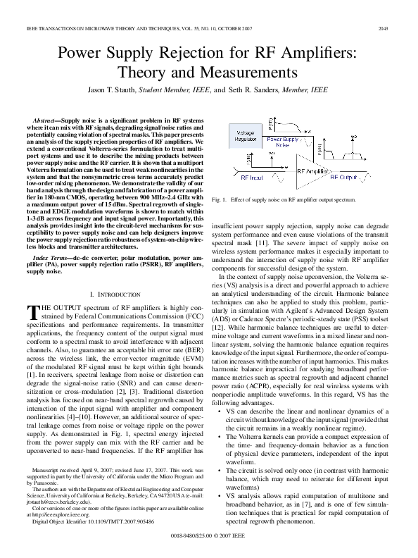 (PDF) Power Supply Rejection for RF Amplifiers: Theory and Measurements