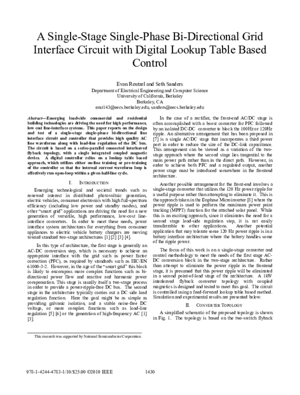 (PDF) A single-stage single-phase bi-directional grid interface circuit ...