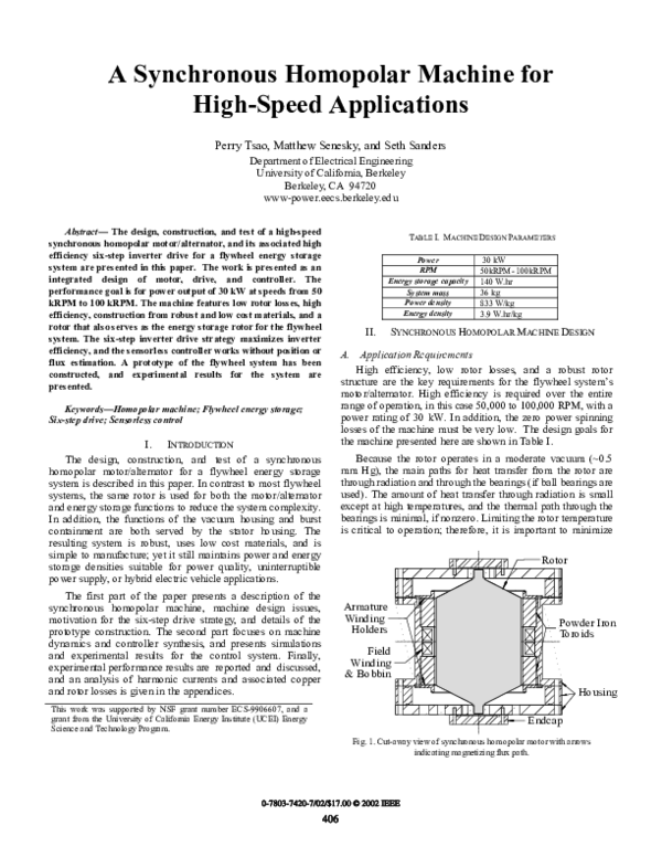 (PDF) A synchronous homopolar machine for high-speed applications
