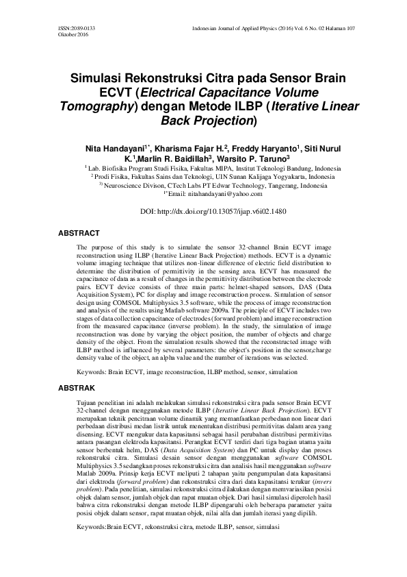 (PDF) Simulasi Rekonstruksi Citra Pada Sensor Brain ECVT (Electrical ...