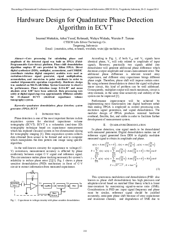 Pdf Hardware Design For Quadrature Phase Detection Algorithm In Ecvt