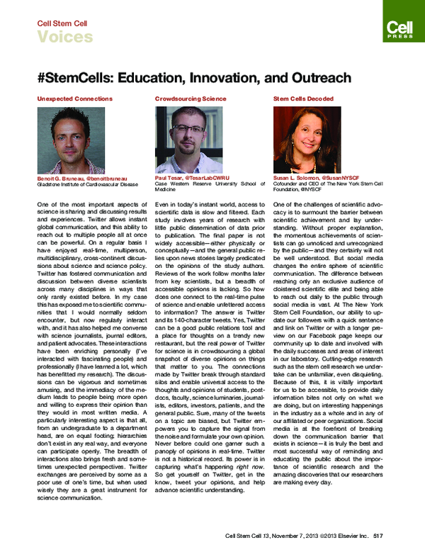 (PDF) #StemCells: Education, Innovation, and Outreach