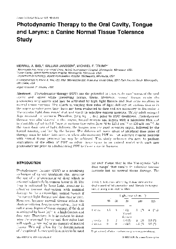 (PDF) Photodynamic therapy to the oral cavity, tongue and larynx: a ...