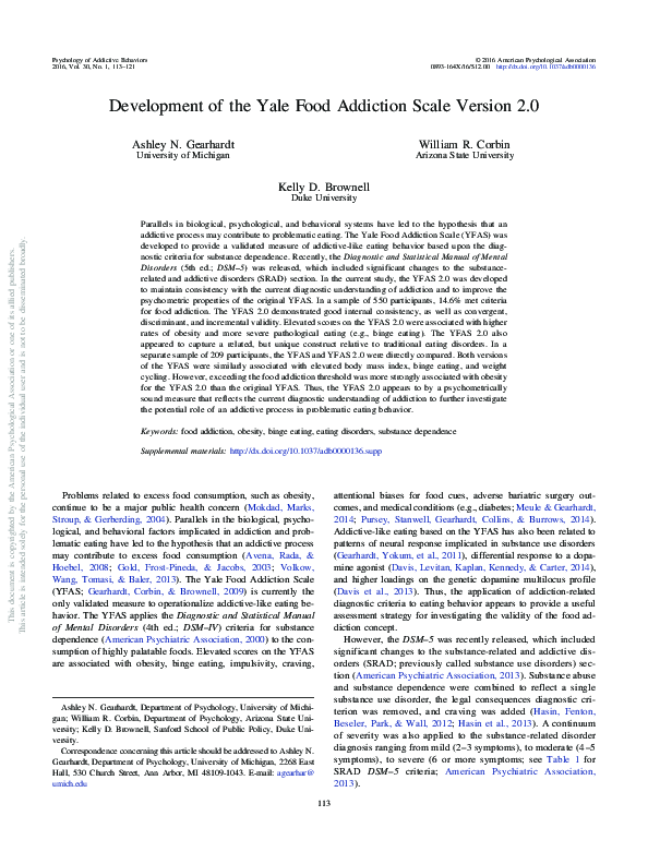 (PDF) Development of the Yale Food Addiction Scale Version 2.0